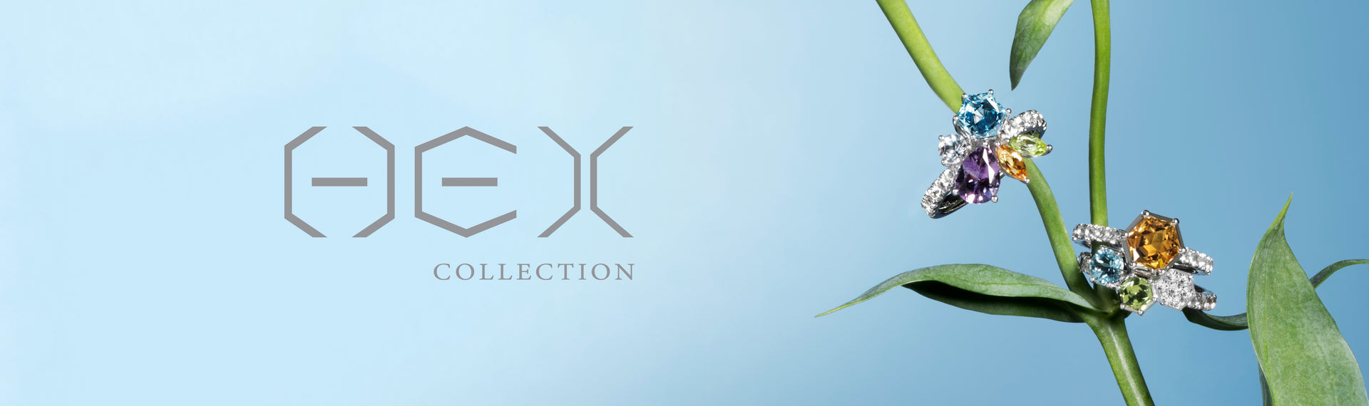 HEX Stack Rings (2 Rings) with Citrine, Peridot, Swiss Blue Topaz and